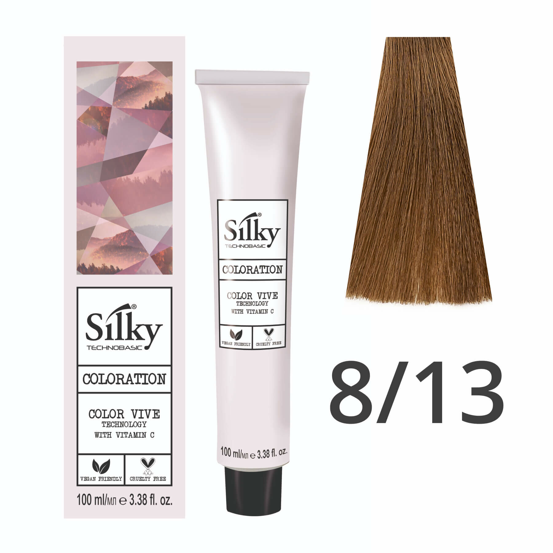 Крем - краска для волос профессиональная Silky Color Vive/Ultralift 8/13 Светлый русый Пепельный Бежевый, 100 мл