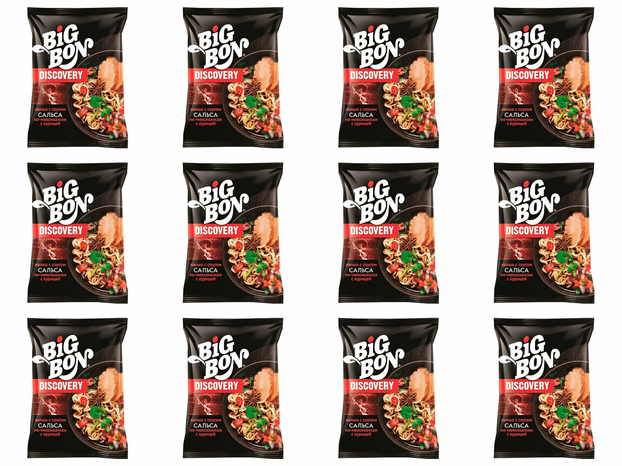 BigBon Лапша быстрого приготовления, Сальса по-мексикански с курицей, 95 г, 12 уп