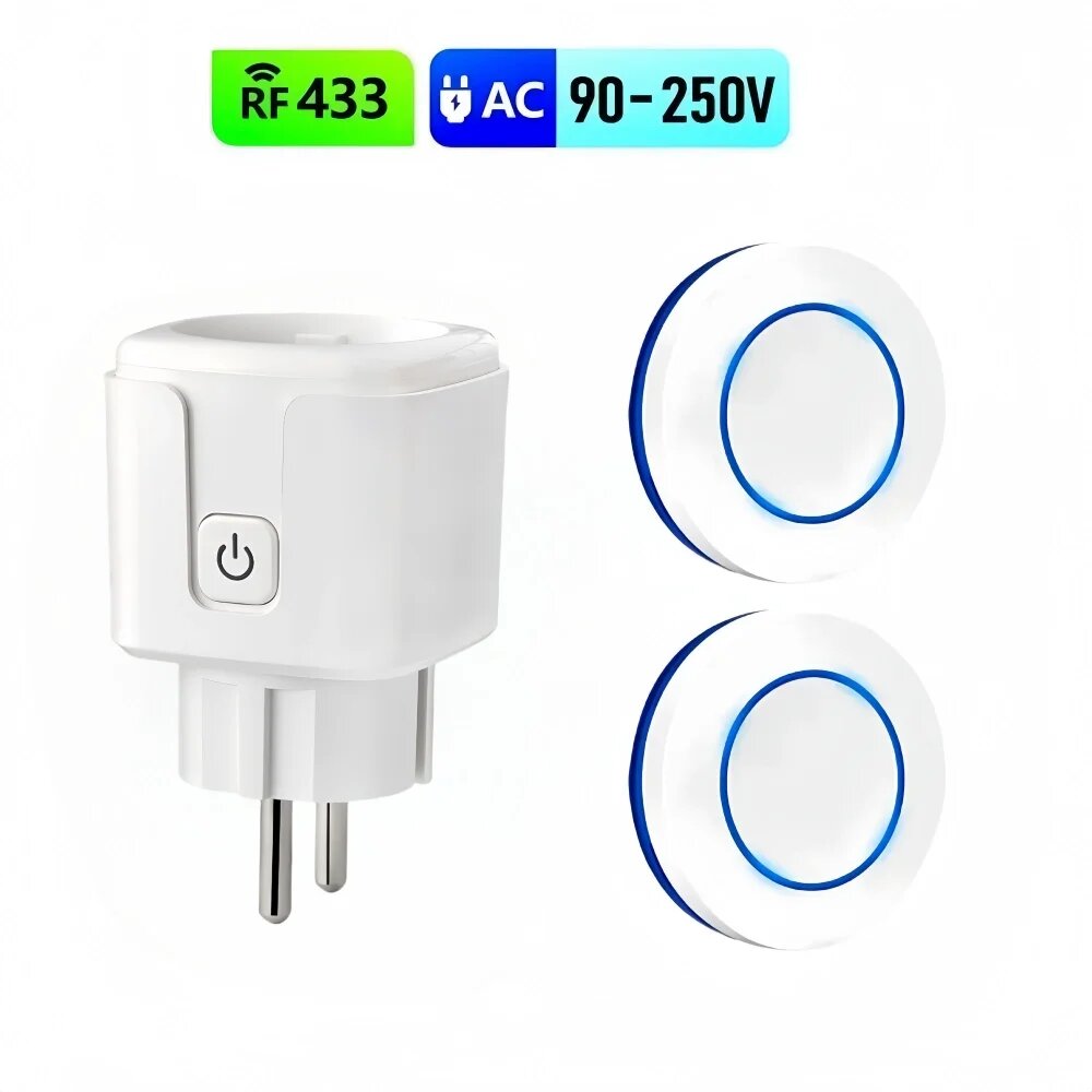 Беспроводной выключатель RF 433 МГц, AC 90-250V, 1 SOCKET 2 REMOTES