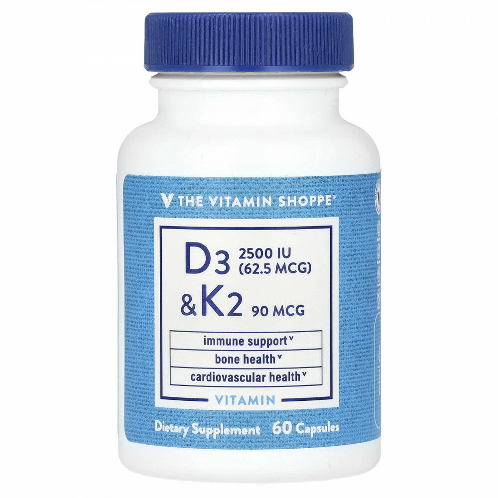 The Vitamin Shoppe, витамины D3 и К2, 60 капсул
