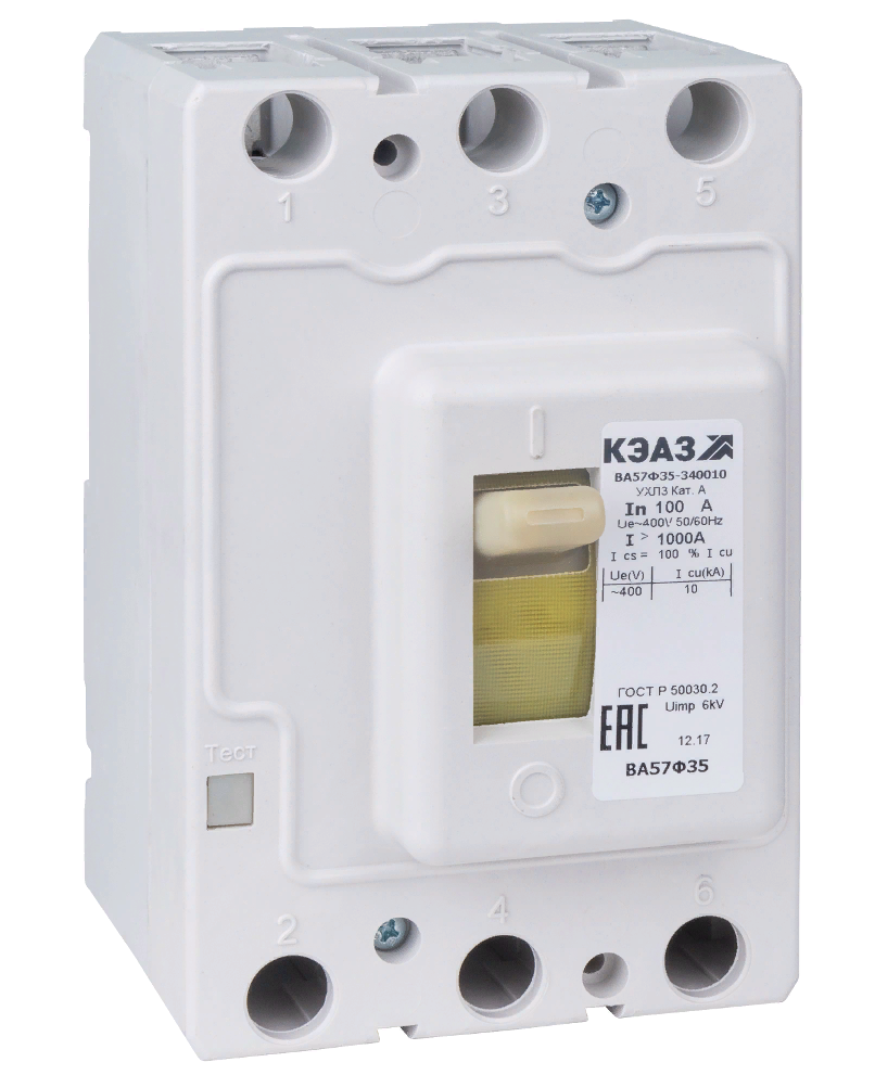 Автоматический выключатель КЭАЗ ВА57-Ф35-340010-100А-1000-400AC-УХЛ3 3P литой корпус, 109286 / электроавтомат