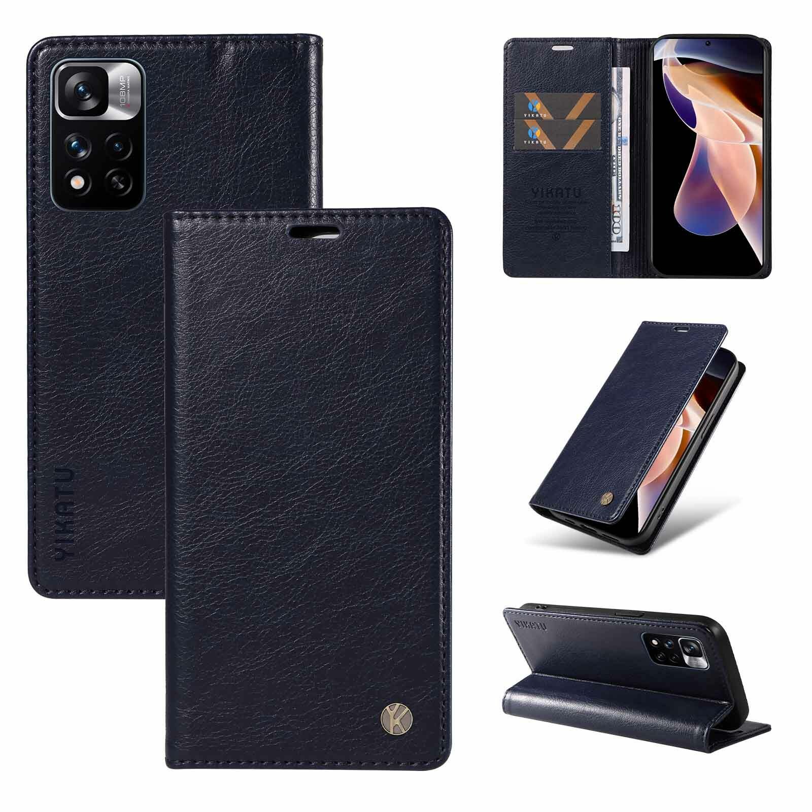 YIKATU Кожаный чехол для Xiaomi Redmi Note 11 Pro 4G, 5G, Redmi Note 12 Pro 4G (Сяоми Редми Нот 11 Про, 12 Про) с визитницей из экокожи книжка