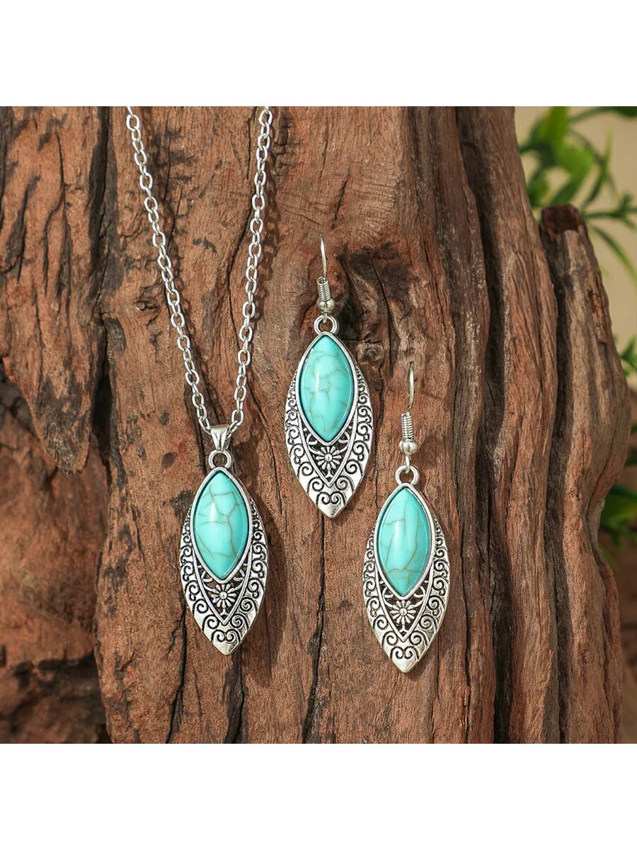 Комплект бижутерии: цепь, бирюза синтетическая