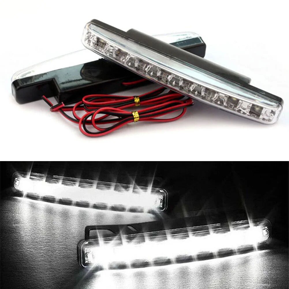 Светодиодные ДХО 12В, белые, 8 LED, 1PC