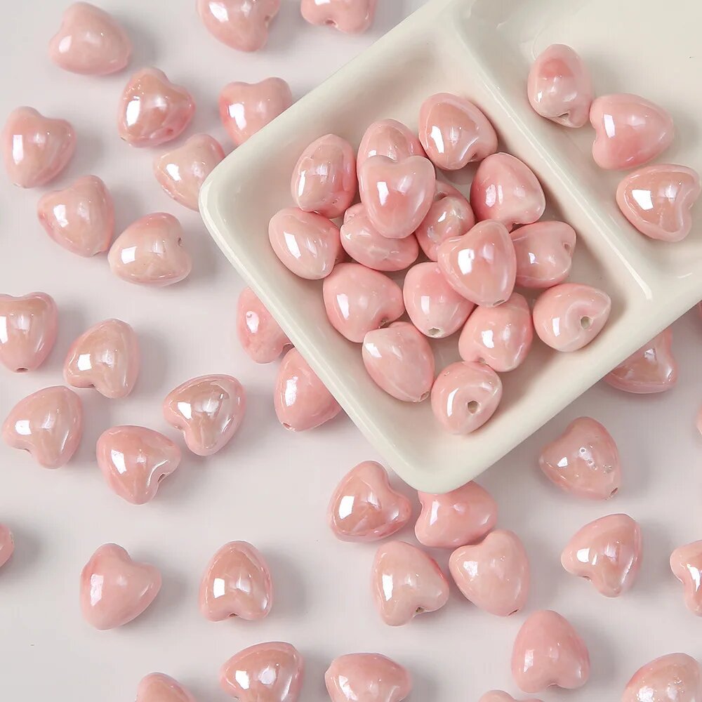 Блестящие керамические бусины в форме сердца 12 мм, набор из 10 штук Розовый, 9
