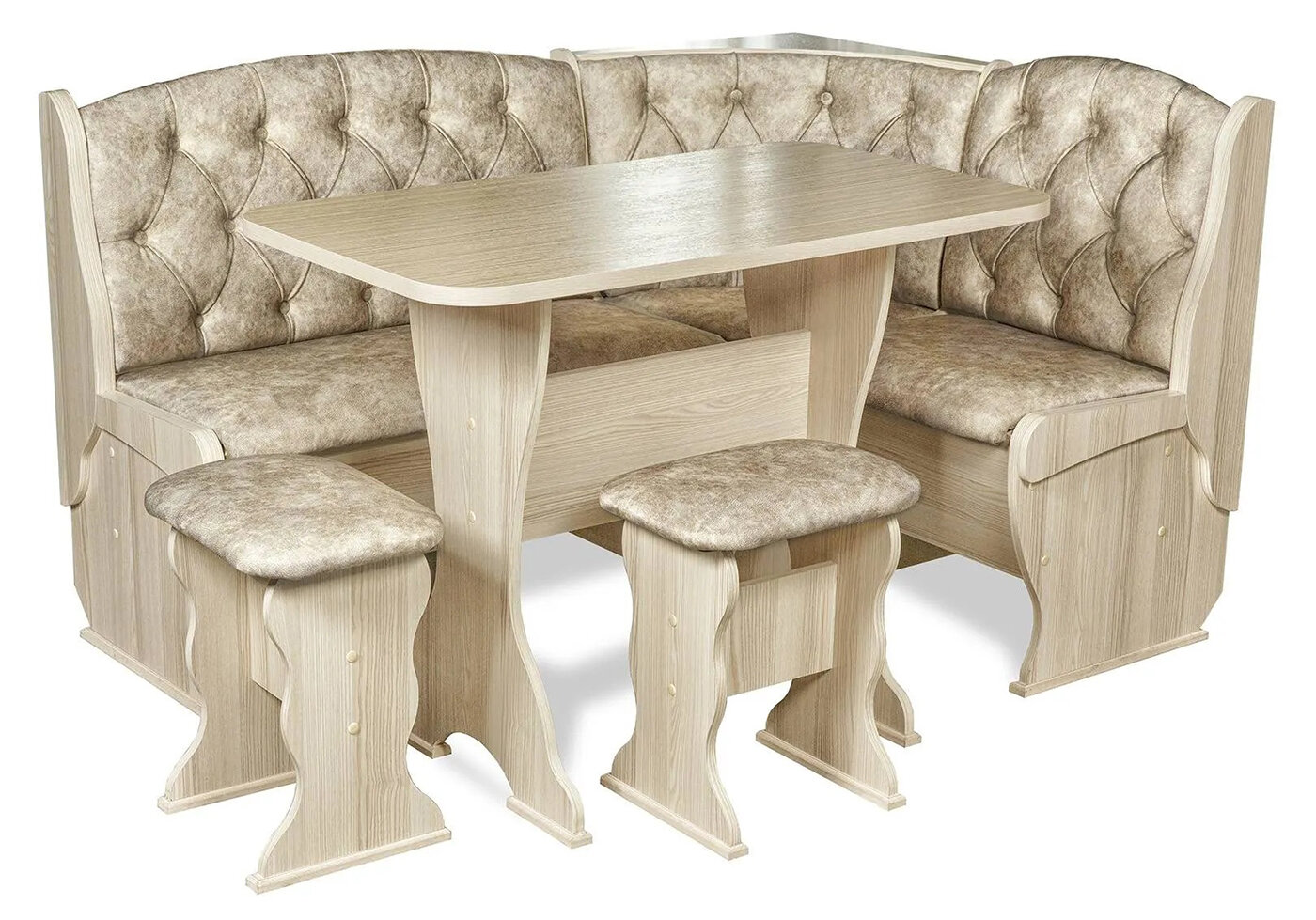 Кухонный угловой набор Орхидея Люкс, ЛДСП ясень, обивка велюр латте