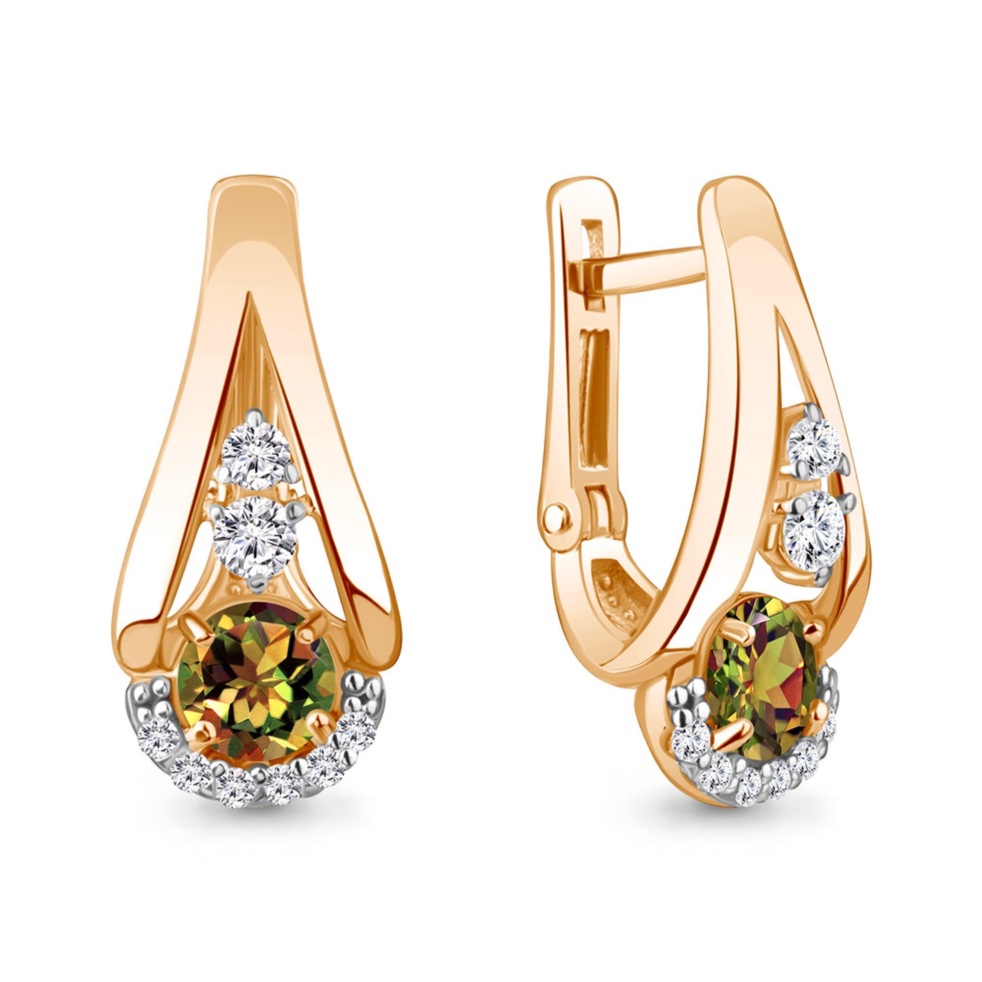 Серьги, серебро, 925 проба, золочение, султанит, фианит