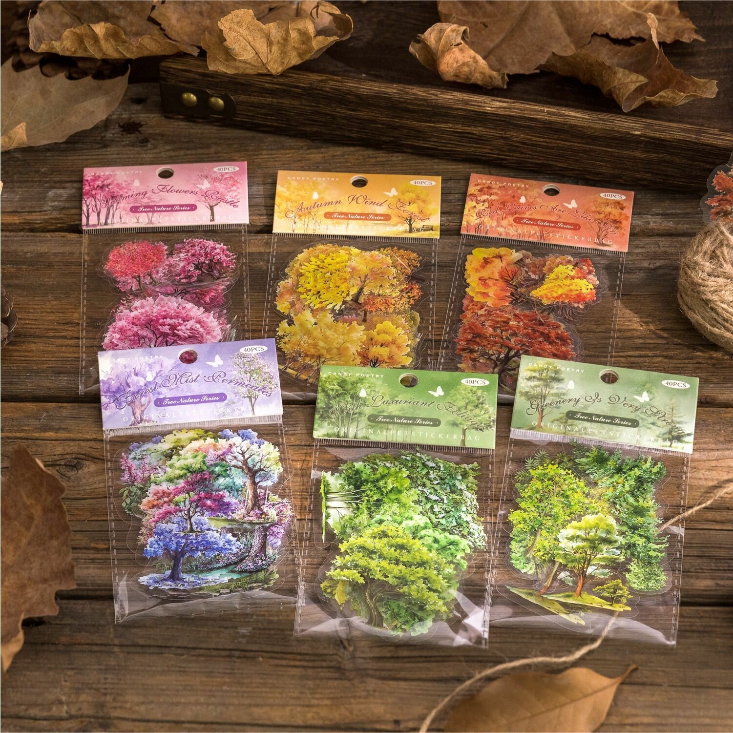 Наклейки стикеры "Деревья, естественно" 40 штводонепроницаемые Наклейки декоративные бумажныеНаклейки стикеры для скрапбукинга