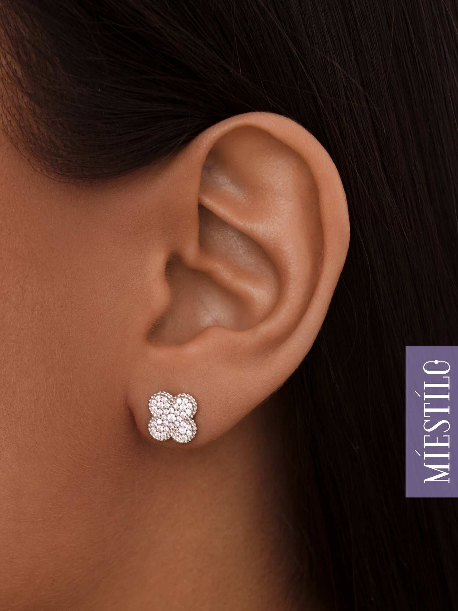 Серьги пусеты, серебро, 925 проба, родирование, фианит