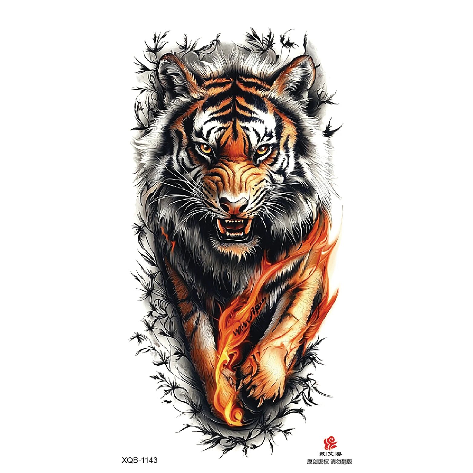 2025 New Waterproof Temporary Tattoo Sticker Fire Forest Lion Wolf Tiger Flash Tattoos Man Crown Body Arm Fake Tatoo