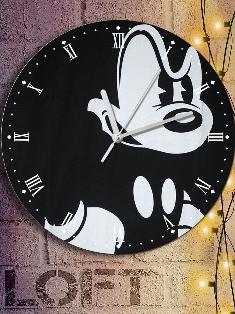 Настенные часы УФ с принтом мультфильмы микки маус (mickey mouse, минни, плуто, для детей) - 7327