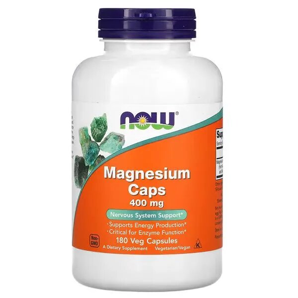 Магний 400мг NOW MAGNESIUM 400mg 180 Вегетарианских капсул для поддержания здоровья