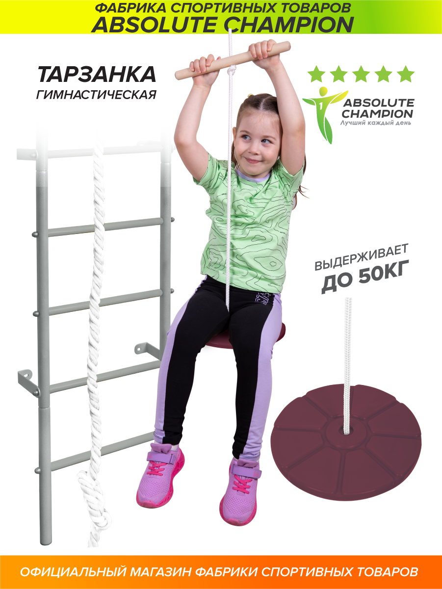 Качели тарзанка подвесные детские для дома и улицы Будущий Чемпион (с деревянной ручкой) пурпурный