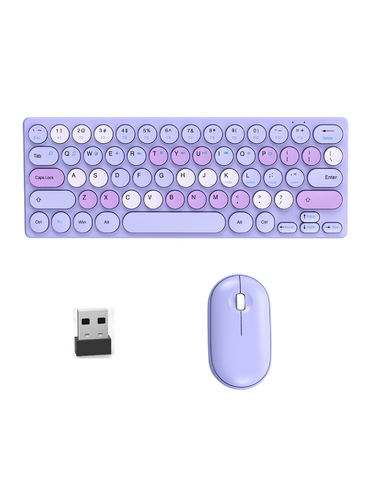 Wireless Keyboards And Mouse Combo With Round Keycaps 2.4G 64Keys Silents Clicks For PC Laptop Ergonomic