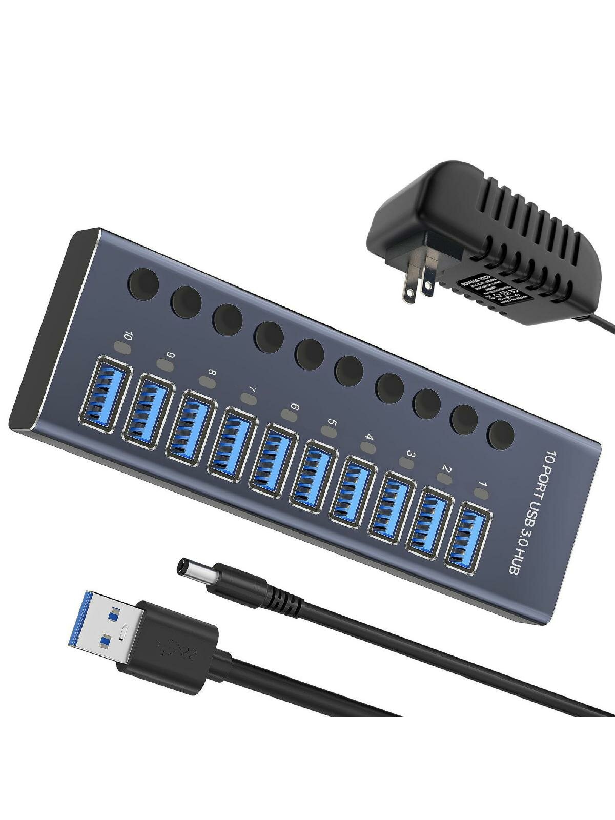 10 Port USB3.0 Hub USB Splitter Socket With Individual Switches 5Gbps For Efficient Data Transfer And Device Connection