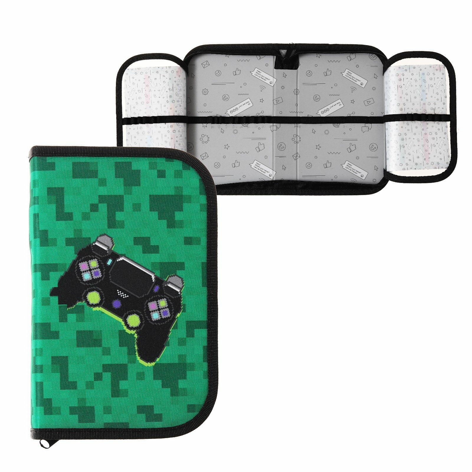 Пенал школьный, 1 секция, 13x21x4 см "Гейм Пиксели", цвет: зелёный