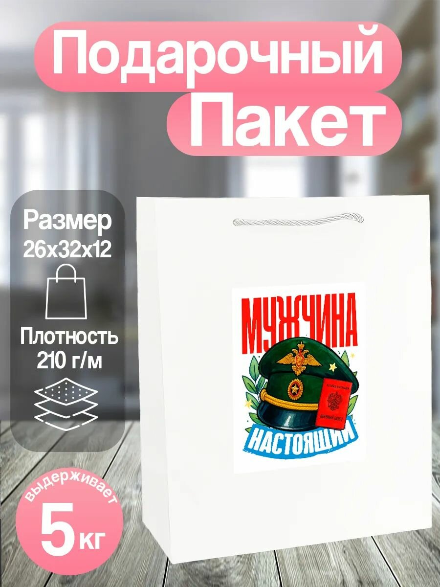 Пакет подарочный на 23 февраля, упаковка для подарка, 26х31 см