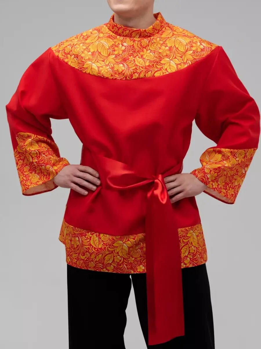 Рубаха народная косоворотка хохлома, красный, 3XL/4XL (56-58)