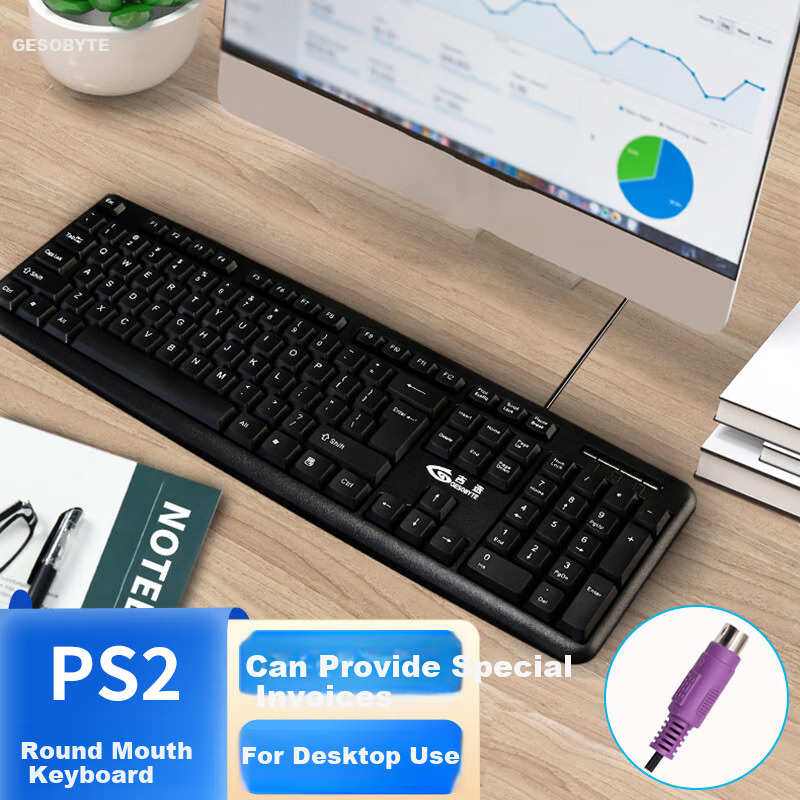 GESOBYTE K830P Проводная офисная клавиатура 104 клавиш, водонепроницаемая, PS2 круглый разъем, черная Цвет：K830 PS2