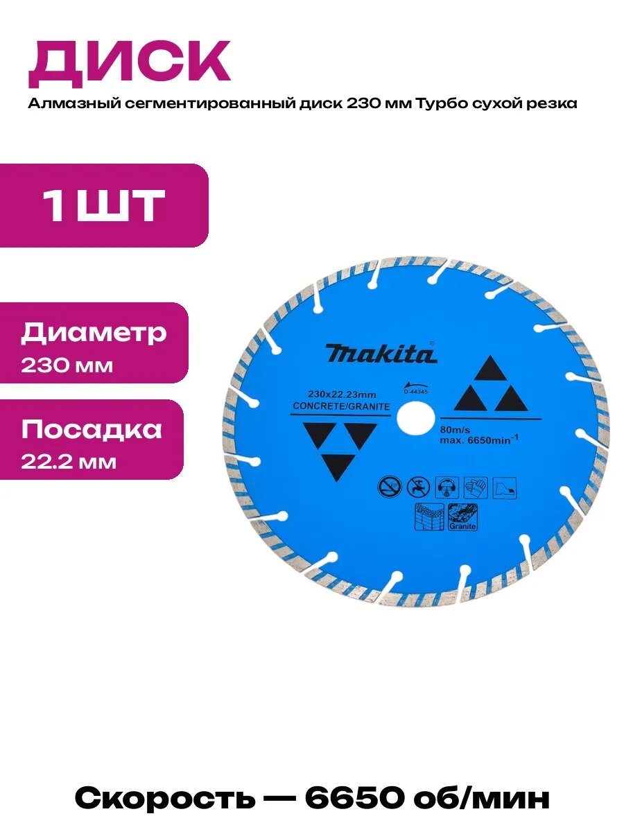 Диск алмазный по бетону 230х22.2 мм сегментированный Турбо