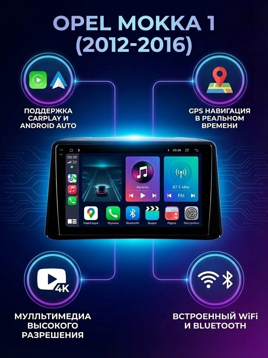 Магнитола Опель Мокка (Opel Mokka 1) 2012-2016 на Android 14 (4GB/64GB/WiFi/GPS/BT/IPS)