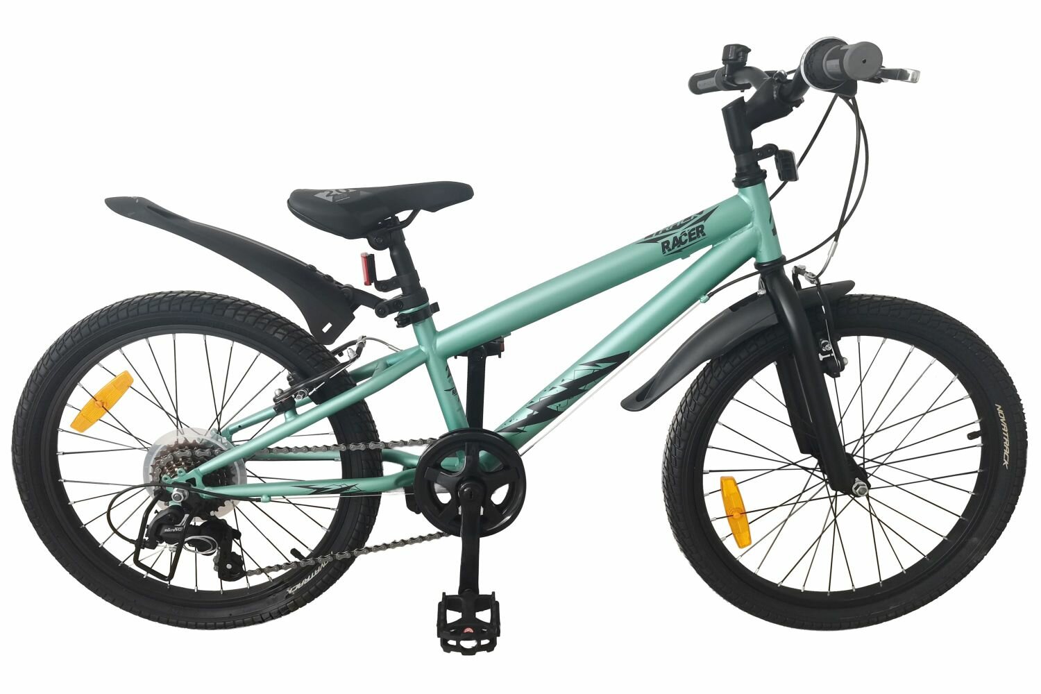 Велосипед NOVATRACK 20" RACER зелёный, стальная рама, 6 скор, Microshift MS21/Microshift TS38, V- brake