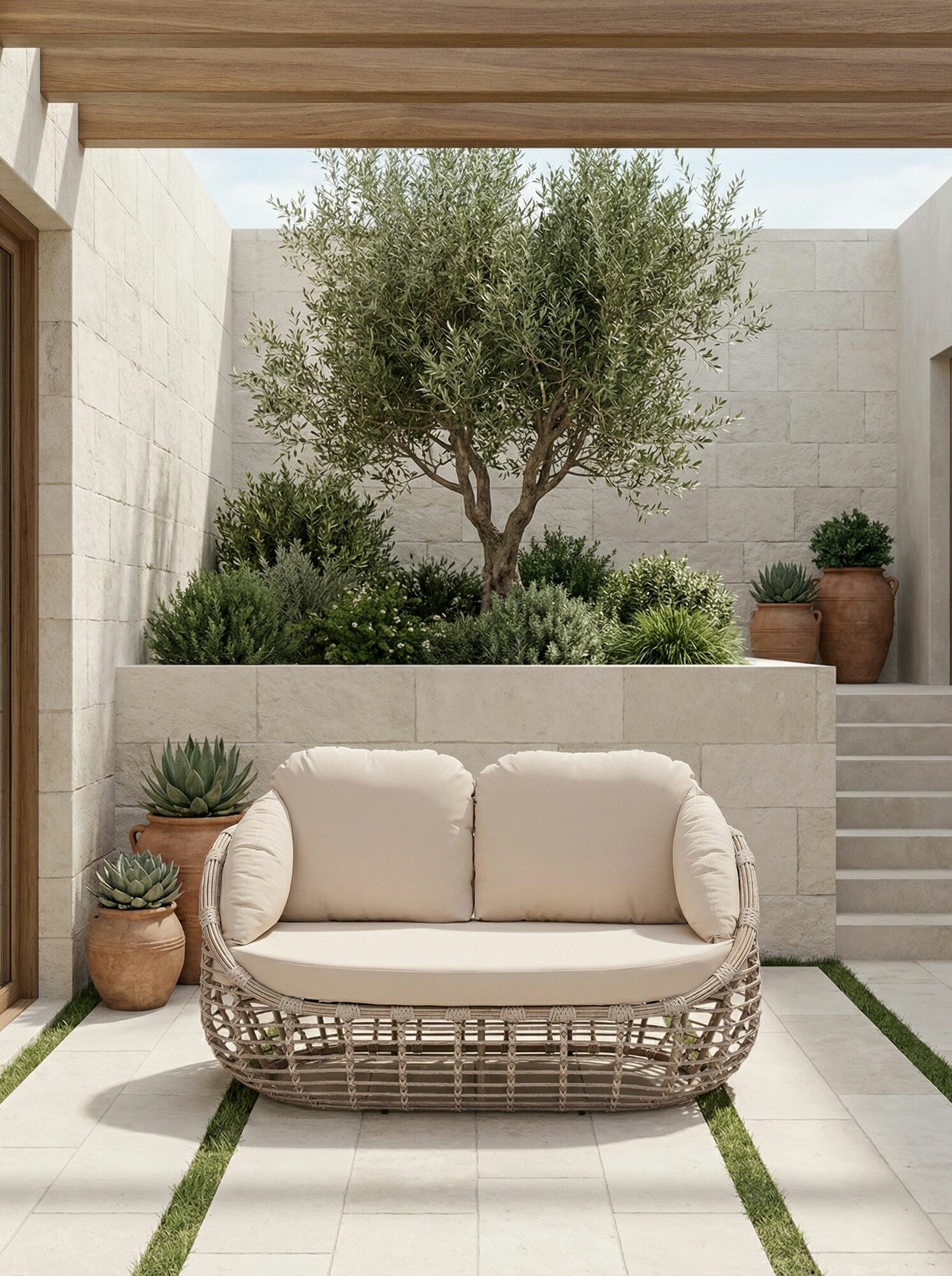 Диван из ротанга, LOTUS, 2-местный, Ирбис, для дома, дачи, террасы и кафе, садовая плетёная мебель