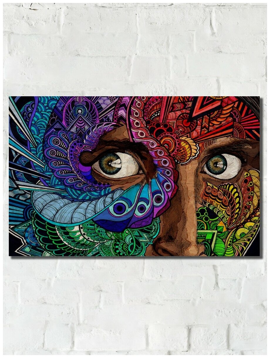 Картина интерьерная на рельефной доске Хиппи арт (Инди арт, Психоделика, красочная картина) - 7396 Г
