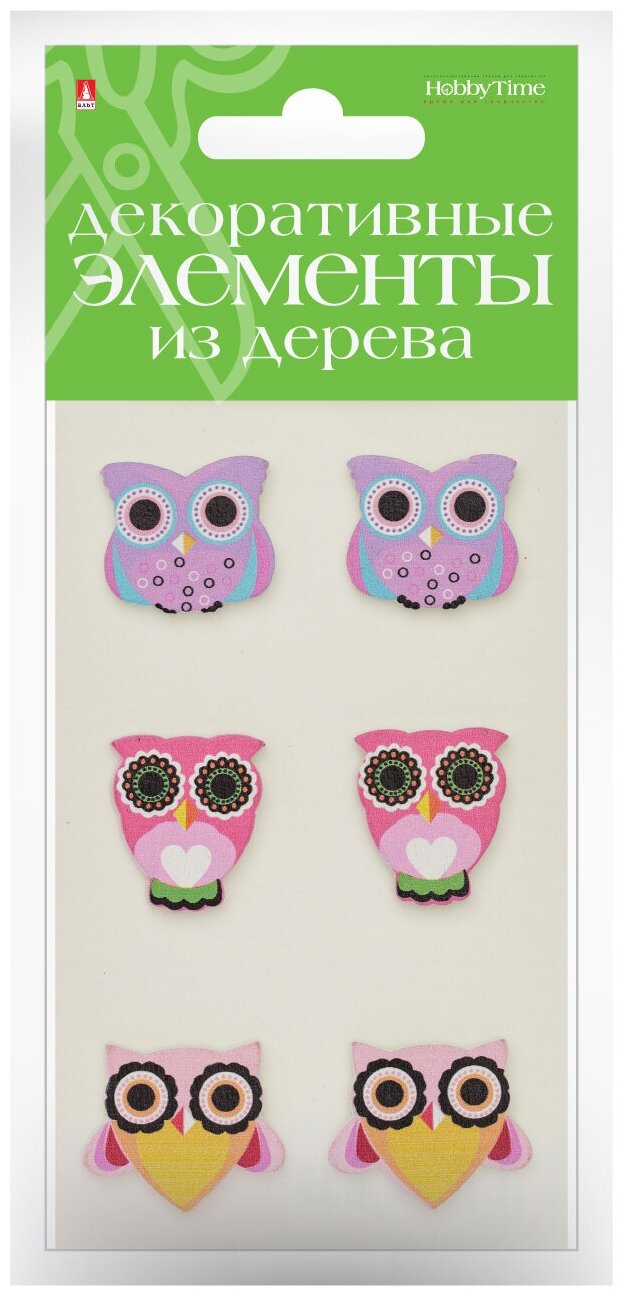 Декор из дерева. Крашеный, набор №17 "совушки", Арт. 2-358/04