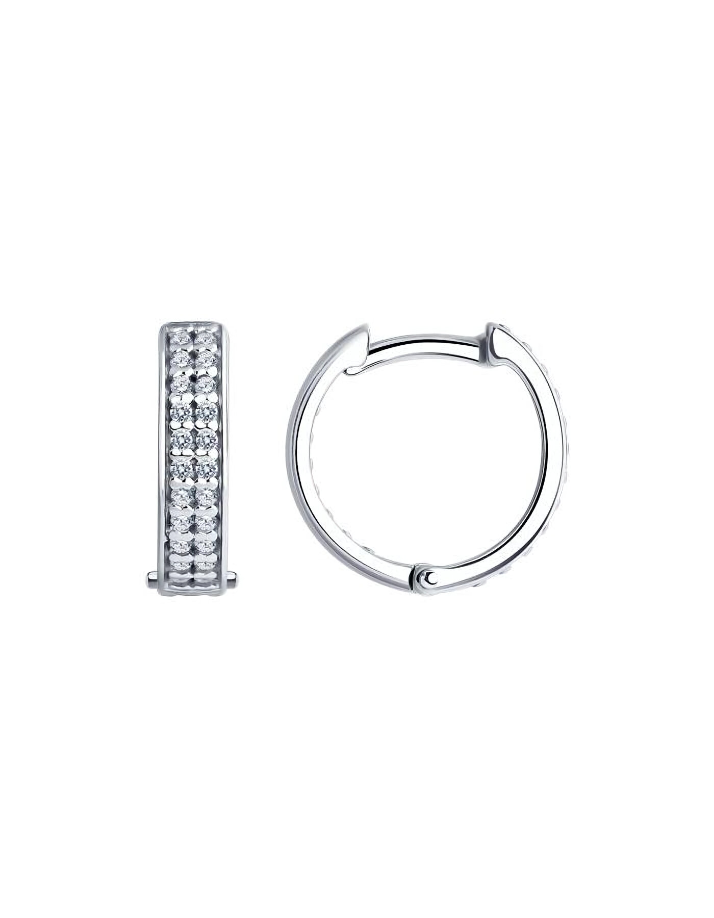 Серьги конго, серебро, 925 проба, родирование, фианит