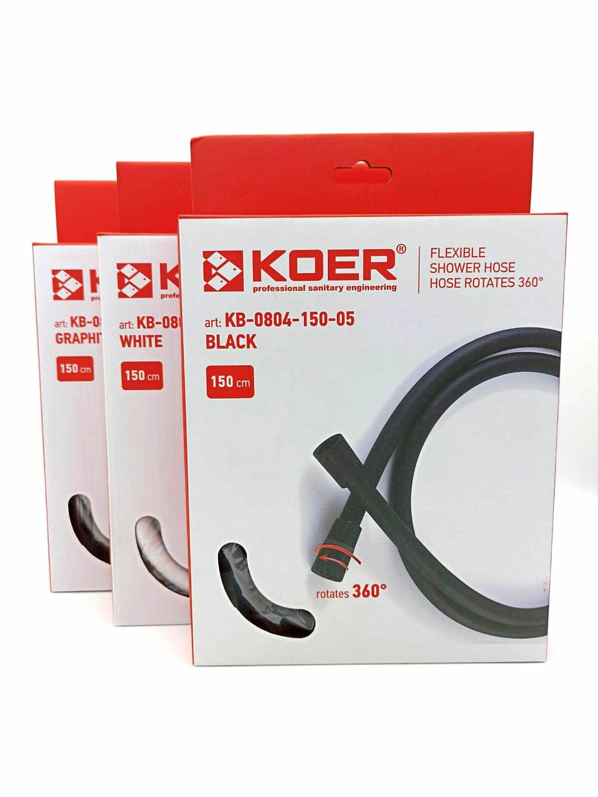 Шланг для душа с подшипником силиконовый высокопрочный чёрный KOER(Чехия) KB-08BLACK,150 см