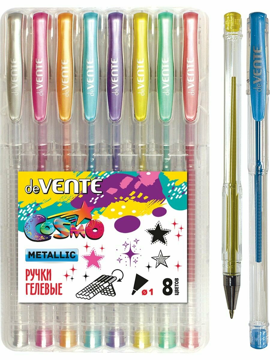 Набор цветных гелевых ручек 8 цветов металлик, d 1 мм