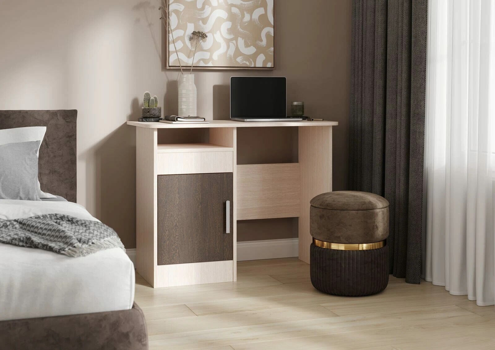 Стол компьютерный №4 с тумбой, венге/дуб белфорт (970х500х750)