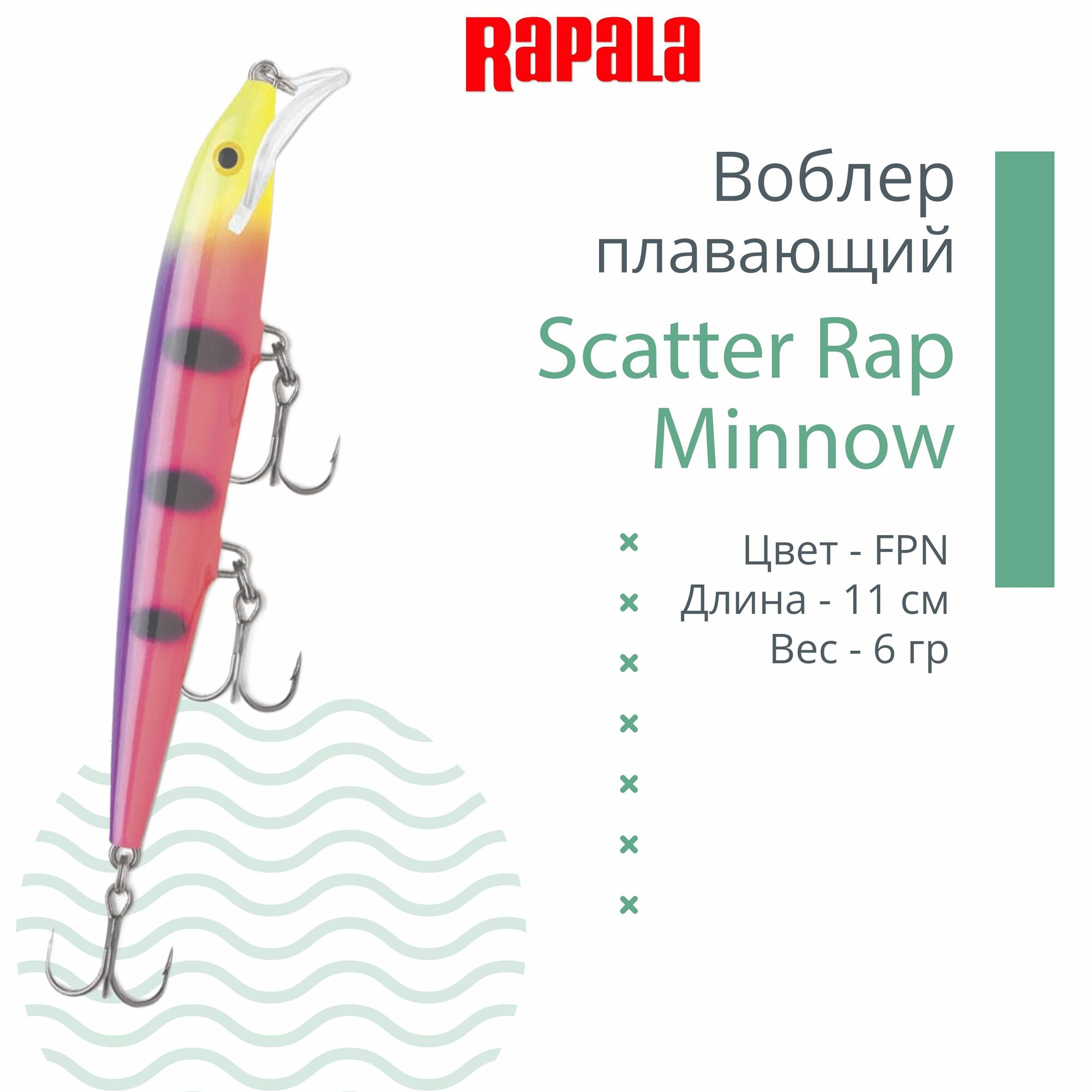 Воблер RAPALA Scatter Rap Minnow 11 FPN,1.8-2.7м, 11см, 6гр.