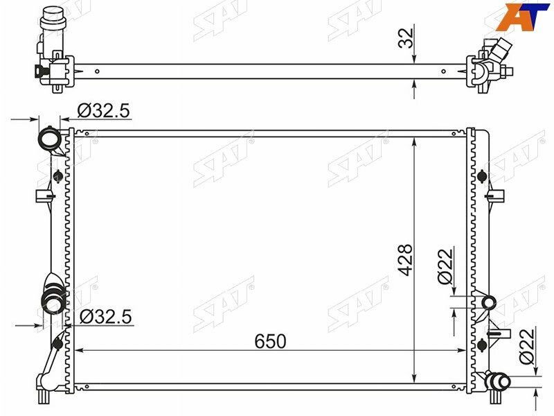 . SAT Радиатор охлаждения двигателя для Audi A3 03-13 , Skoda Octavia 04-13 , Volkswagen Golf 08-16 , Jetta 10-19 , Audi S3 08-12 ,