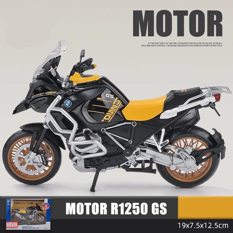 BMW R1250GS металлическая модель мотоцикла 1:12 R1250 yellow with bo