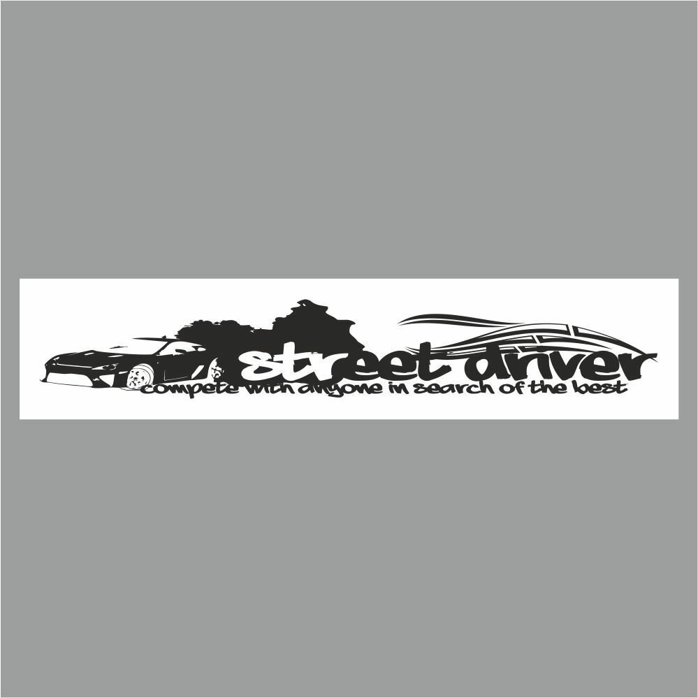 Полоса на лобовое стекло 1220х270мм "Street driver" белая, Арт рэйсинг