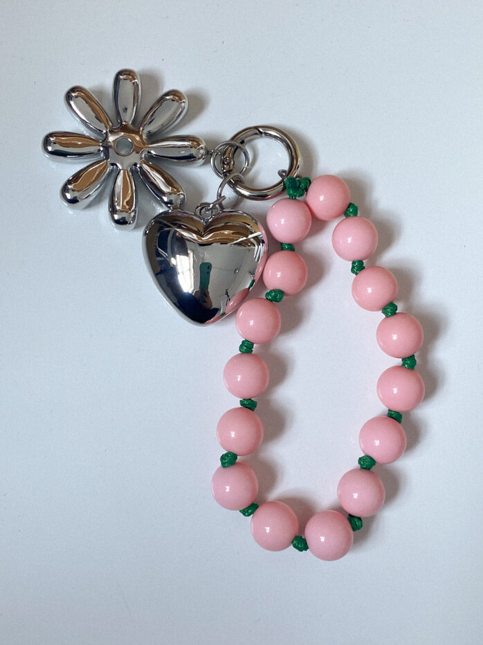 Брелок ручной работы, конфетный цвет, розовый + зеленый, для телефона