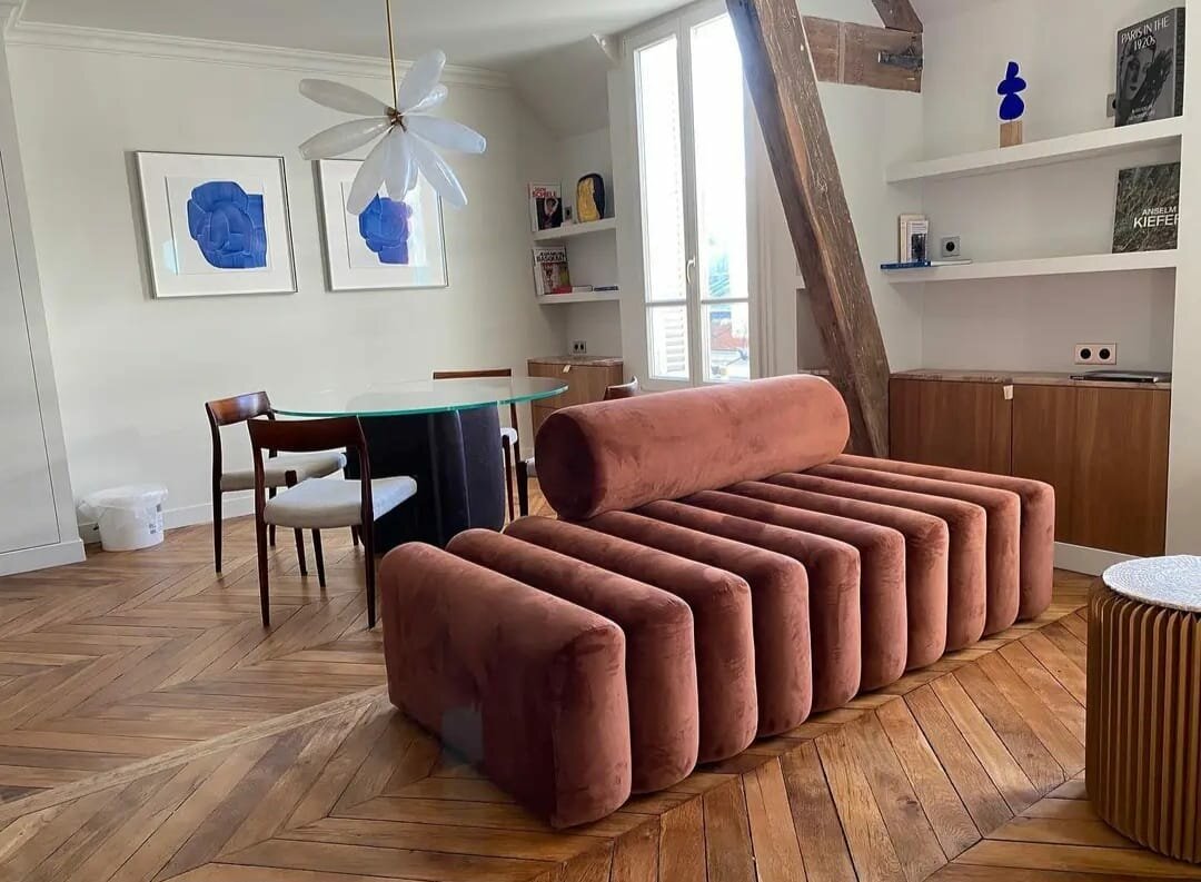 Диван "ACCORDION" 200см, терракотовый, велюр, антивандальный, мягкий, для офиса, фотостудии, дома, шоурума, салона