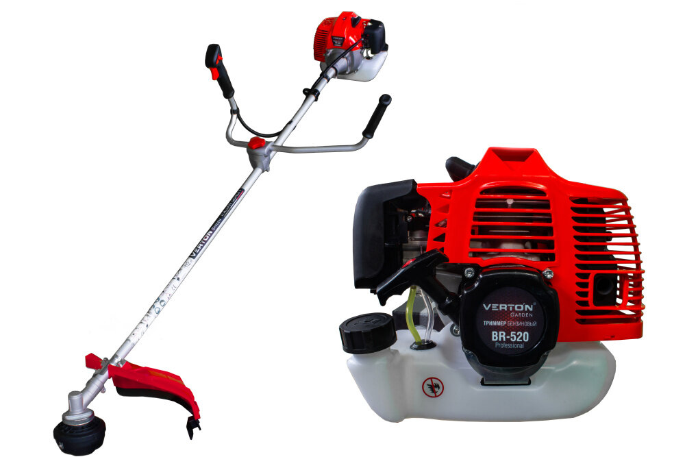 Триммер бенз. VERTON garden BR-520 Professional (V двигателя 52 см3, мощность 2.5 л. с./1.83 кВт, профессиональный ранец, цельная штанга, диск 40т, катушка)