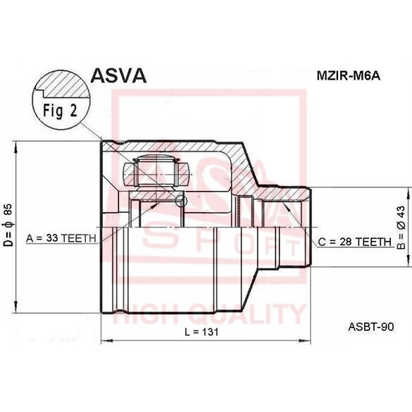 Ремкомплект шруса внутренний для автомобиля Mazda, ASVA MZIR-M6A (1 шт.)