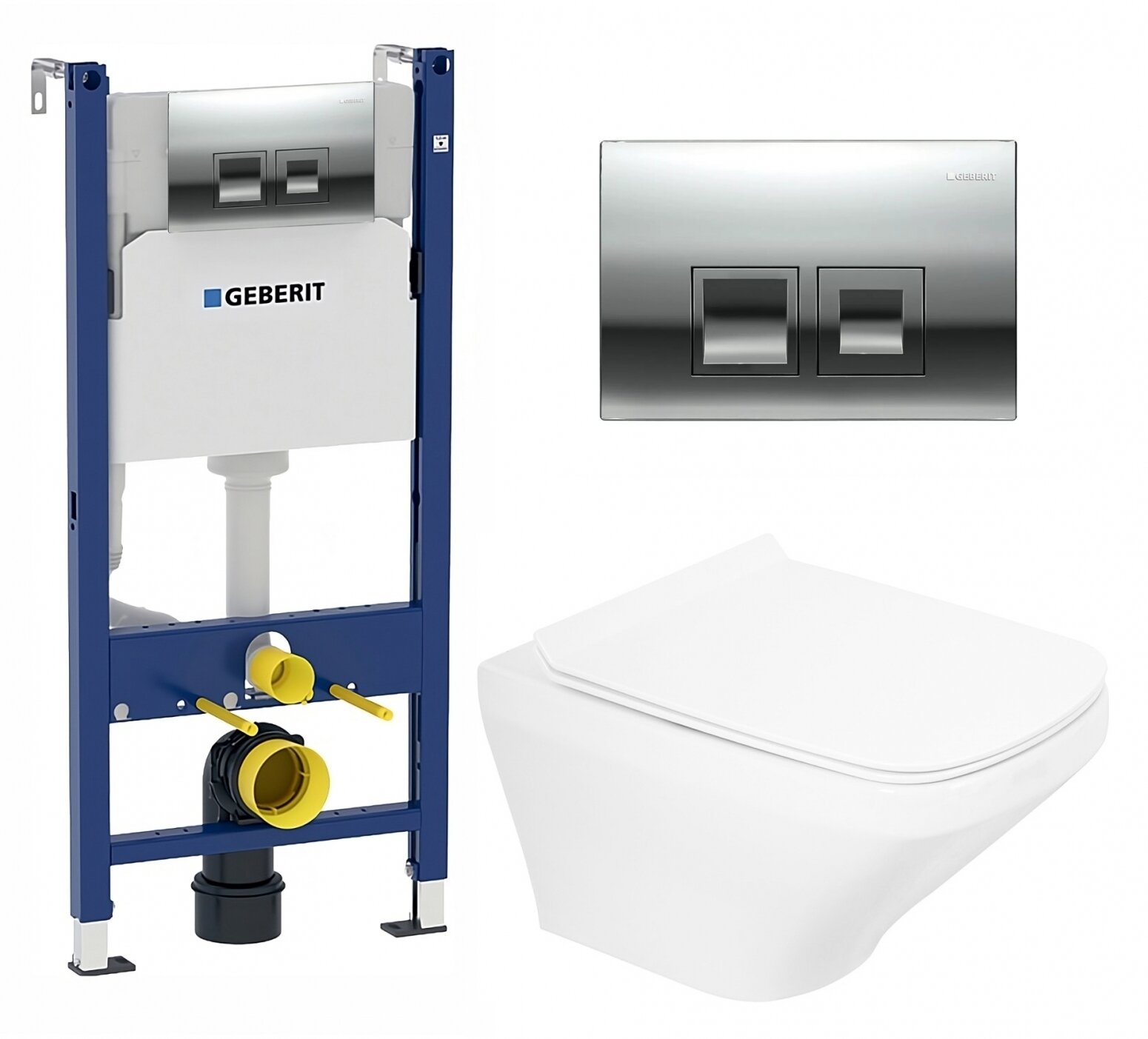 Комплект 3 в 1 инсталляция Geberit Duofix + Унитаз подвесной BelBagno Sela BB3201CHR + кнопка хром