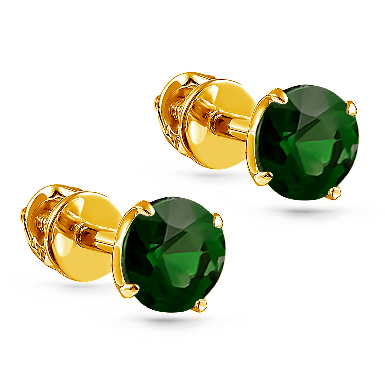 Серьги пусеты, желтое золото, 585 проба, изумруд