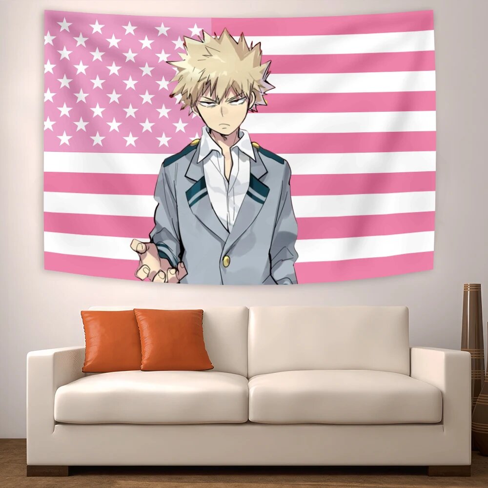 Ткань на стену Bakugou Katsuki, флаг США, 60x90cm, розовый