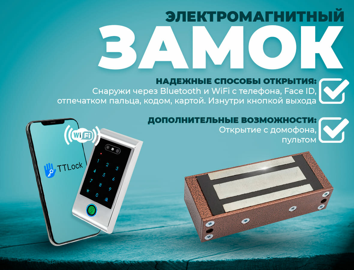 Электромагнитный замок с доступом по распознаванию лица для установки на калитку, ворота с удаленным управлением через телефон с мобильным приложением Ttlock - Комплект СКУД № 131