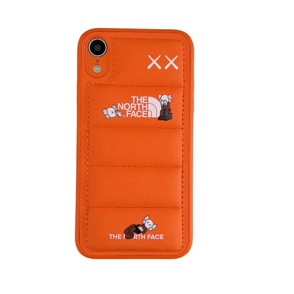 Чехол для iPhone XR оранжевый силиконовый дутый пуховик North Face