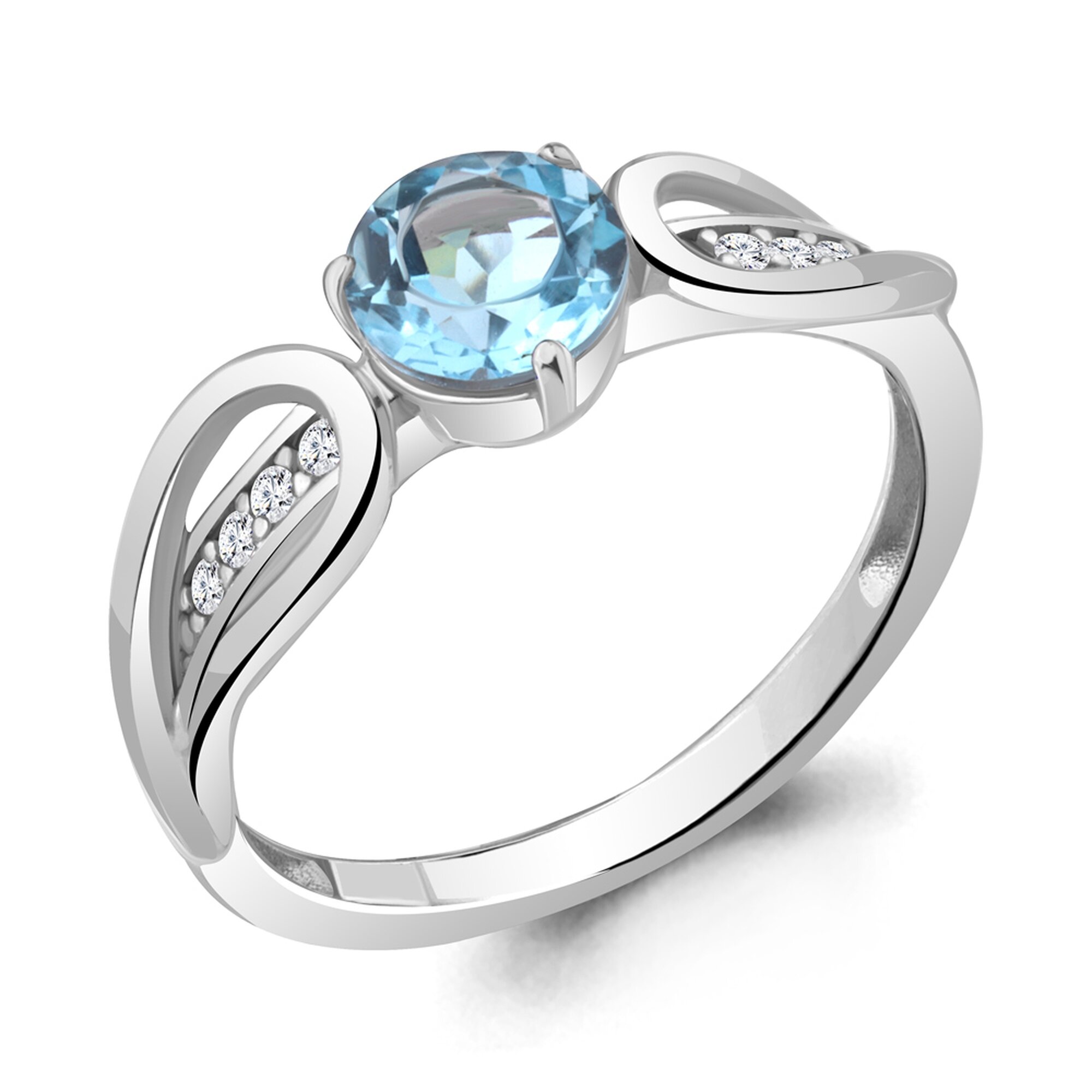 Кольцо, серебро, 925 проба, родирование, фианит, топаз