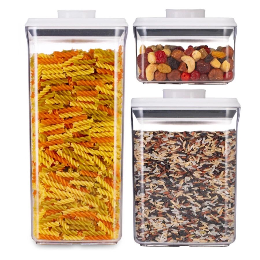 Набор контейнеров для сыпучих продуктов с вакуумной крышкой WO HOME CLICK 3 шт, 520 мл, 1,25 л, 2 л