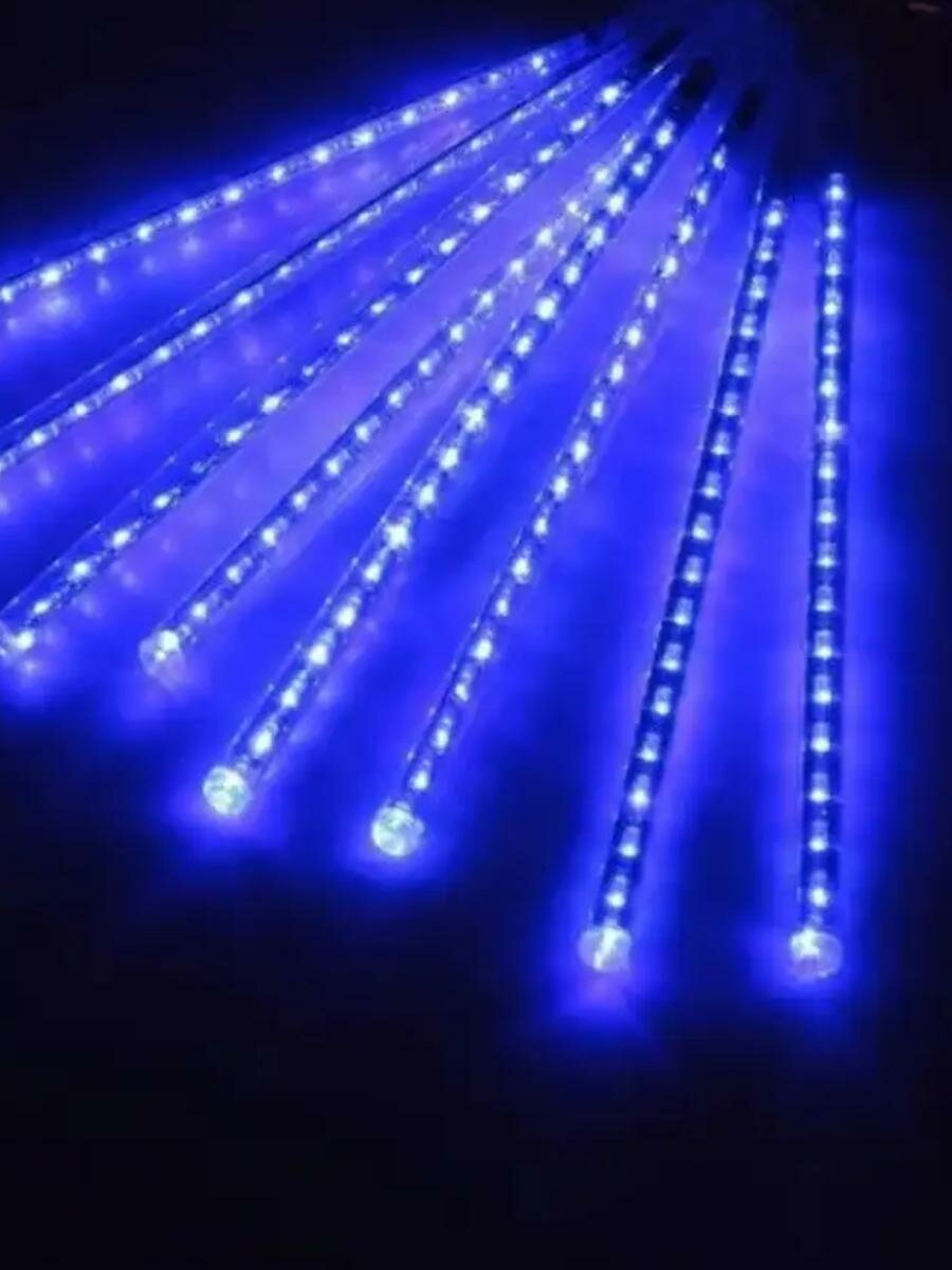 Электрогирлянда Миленд "Метеоритный дождь" уличная, с насадками, 8 шт, 30 см, 3 м, синий свет (ГН-0016)