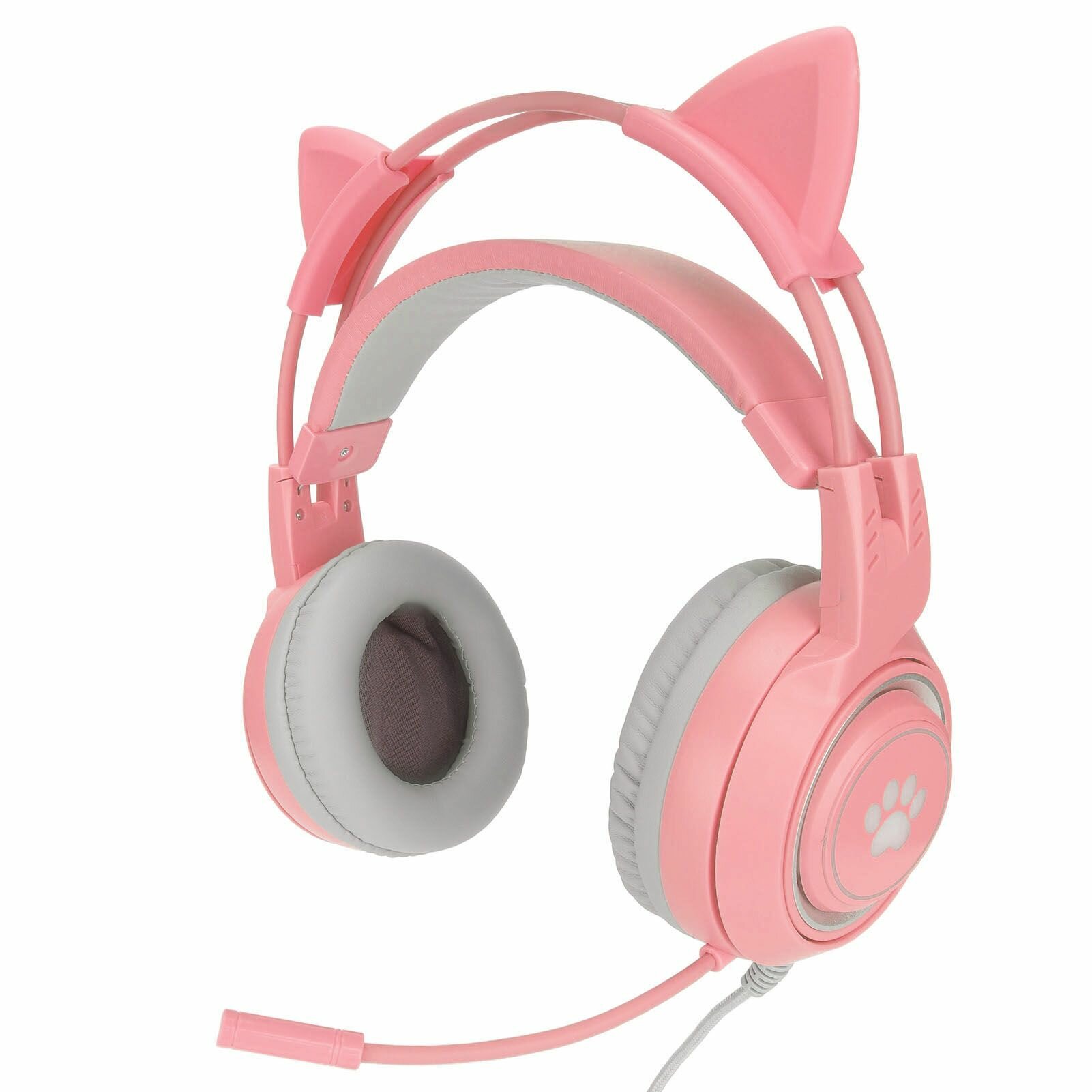 SYG25 Игровая гарнитура с кошачьими ушками USB + разъем 3,5 мм Игровые наушники с регулировкой громкости и отключением микрофона (розовый)